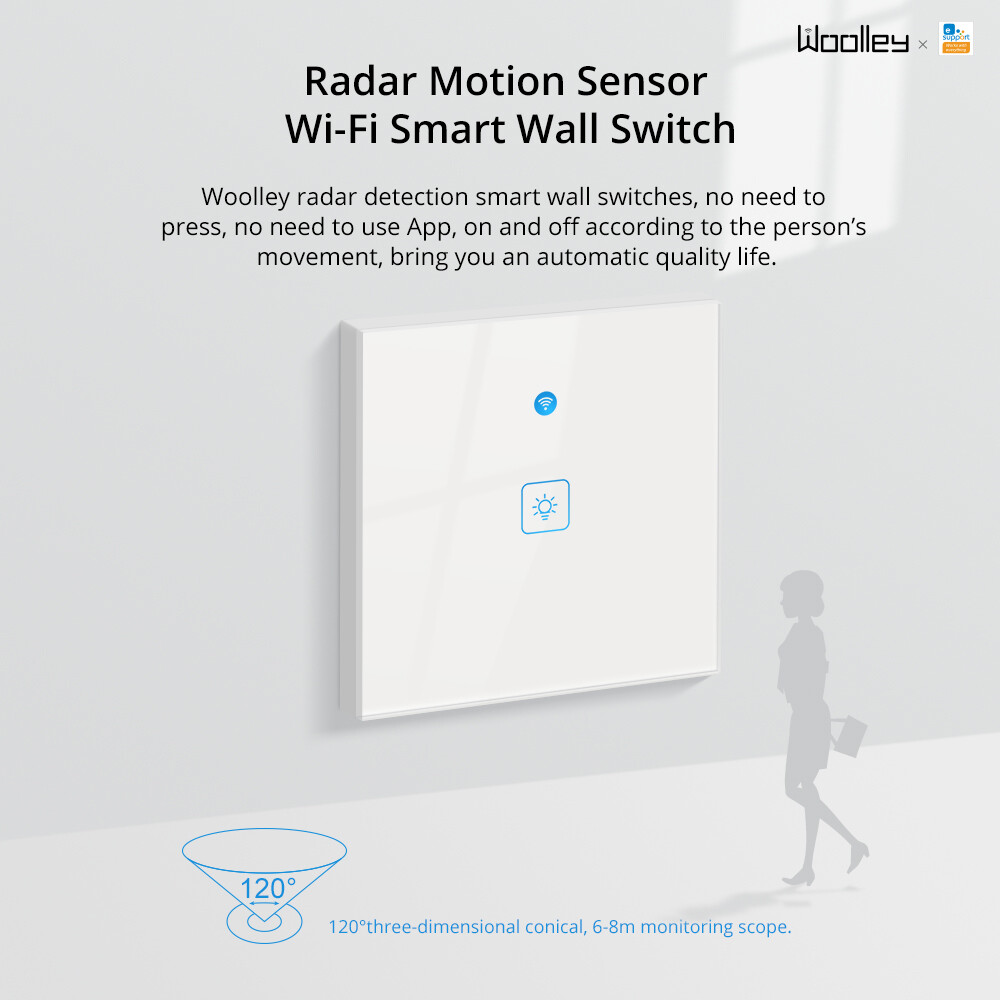 WOOLLEY WS-EU-MW Radar Motion Sensor Wifi Smart Wall Switch eWeLink APP ...
