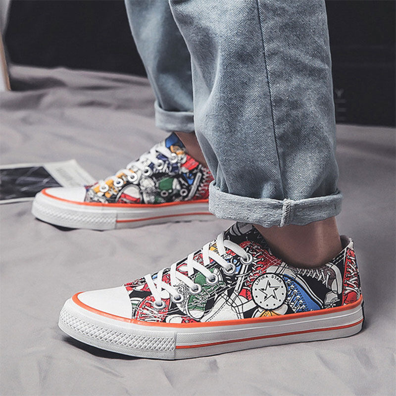 GD ใหม่ High-Top รองเท้าผ้าใบรองเท้าบุรุษ Ins Wild Graffiti Board ...