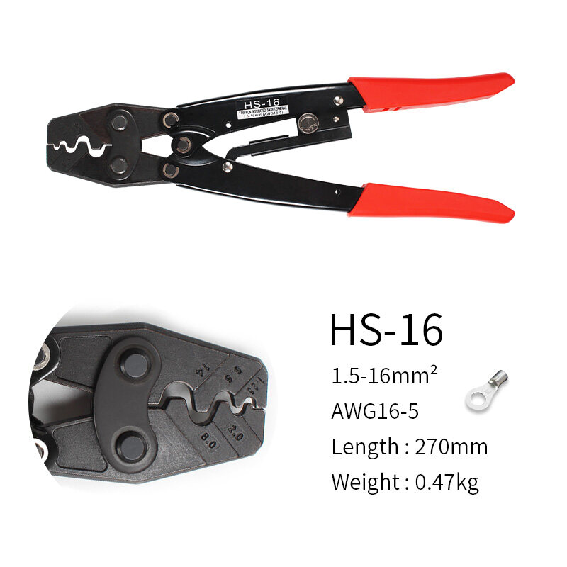 HS-16 Crimping Pliers Cable Lug Crimper Tool Bare Terminal Crimper Hand ...