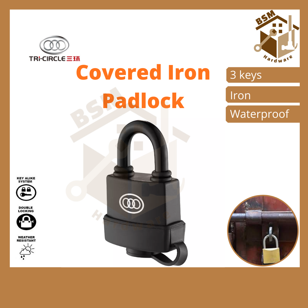 BSM Tri-Circle Plastic Covered Waterproof Padlock Weatherproof Padlock ...