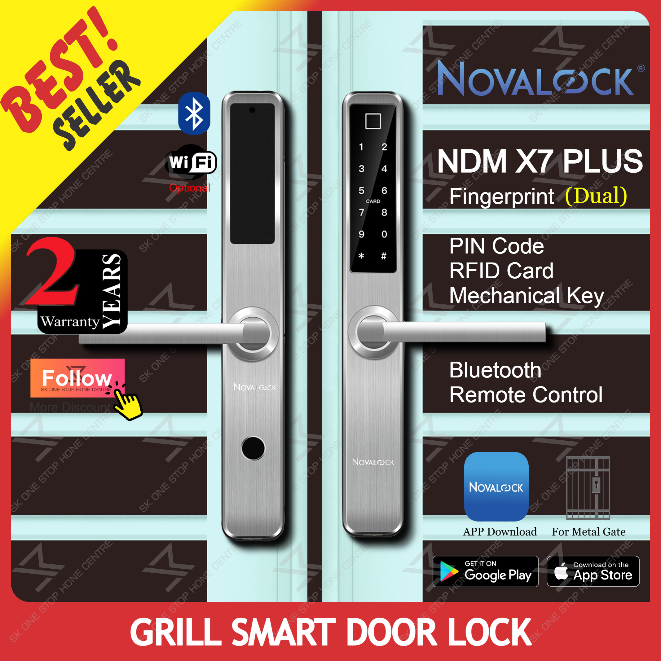 Novalock NDM X7 Dual Fingerprint Smart Door Lock ( Metal Gate / Grill ...