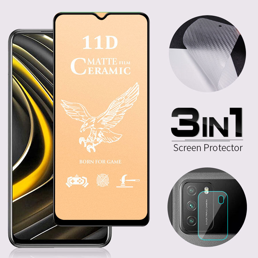3-In-1 Soft Ceramic Matte Full Tempered Glass + Camera Lens Glass Back ...