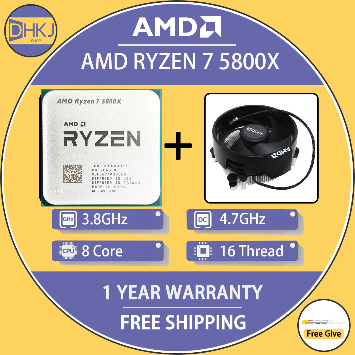 USED AMD Ryzen 7 5800X R7 5800X Processor 3.8GHz 32M Cache Eight-Core ...