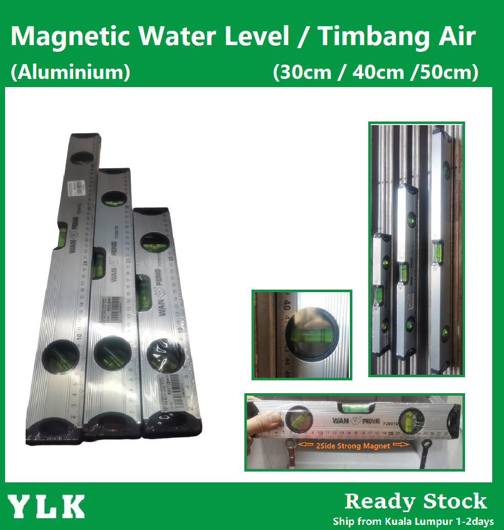 YLK Aluminium Magnetic Water Level / SPIRIT Level / Timbang Air (30CM ...
