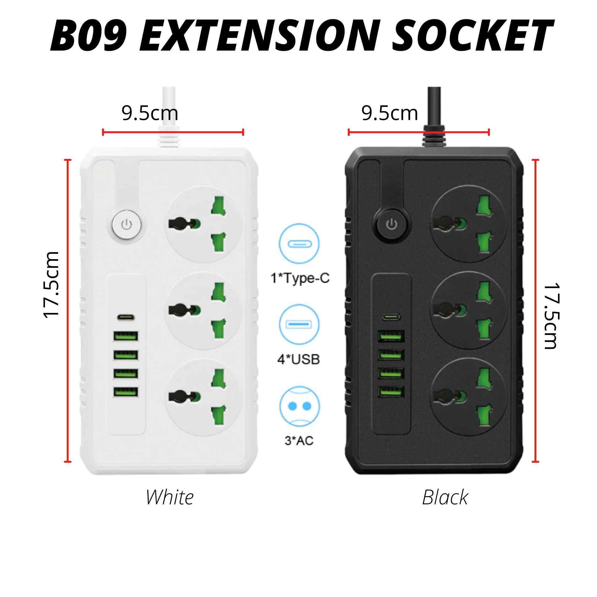 LUCKY HAWK 3.4A Power Socket USB Extension USB Port Type C UK Extension ...