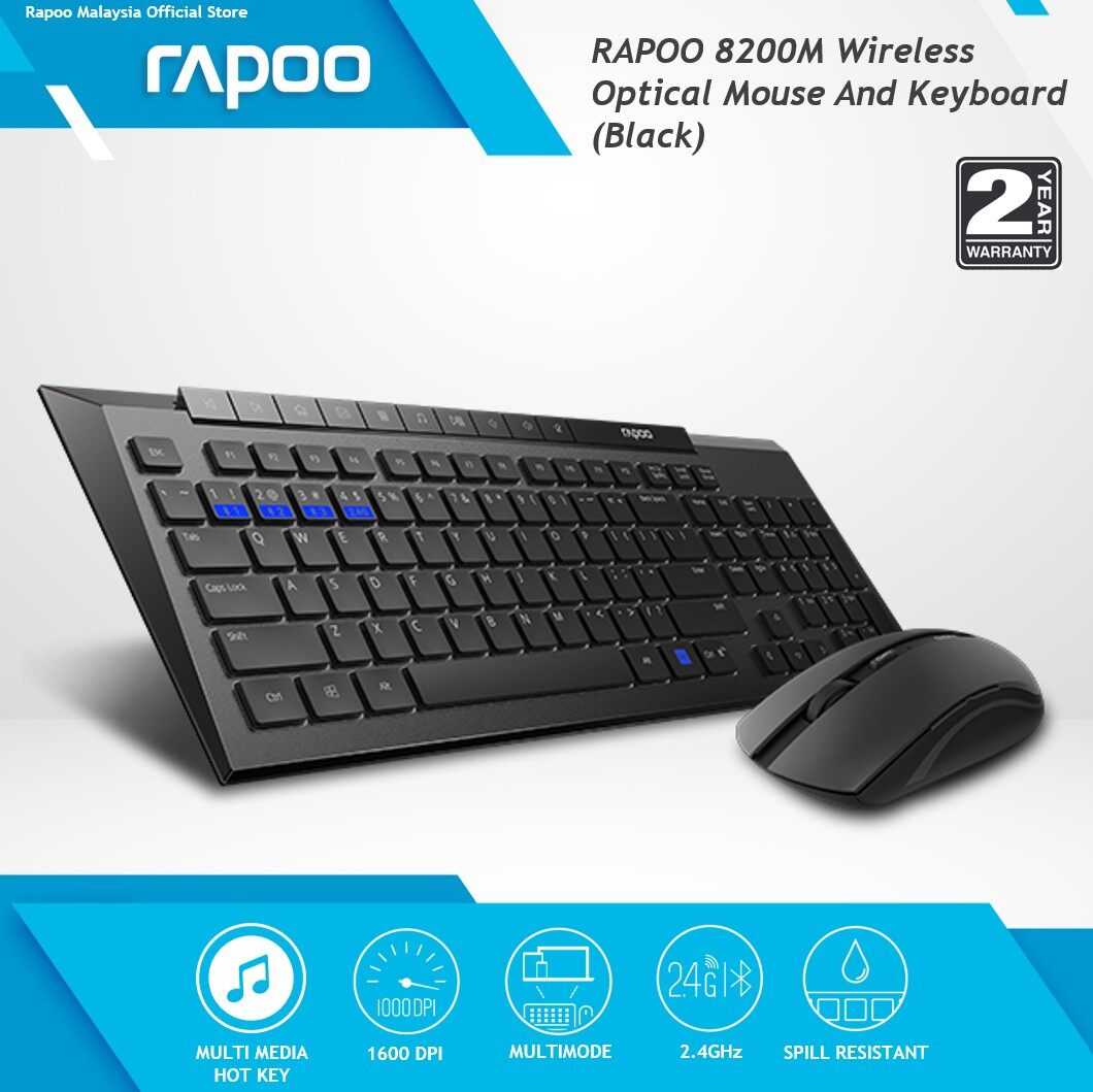 Rapoo 8200M Multi-Mode Wireless / Bluetooth 3.0, 4.0 Mouse and Keyboard ...