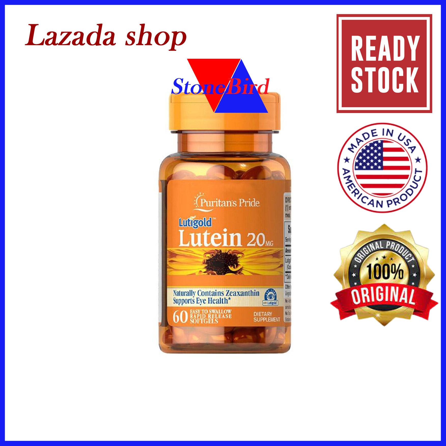Puritan's Pride Lutein 20 mg with Zeaxanthin 20 mg / 60 Softgels for ...