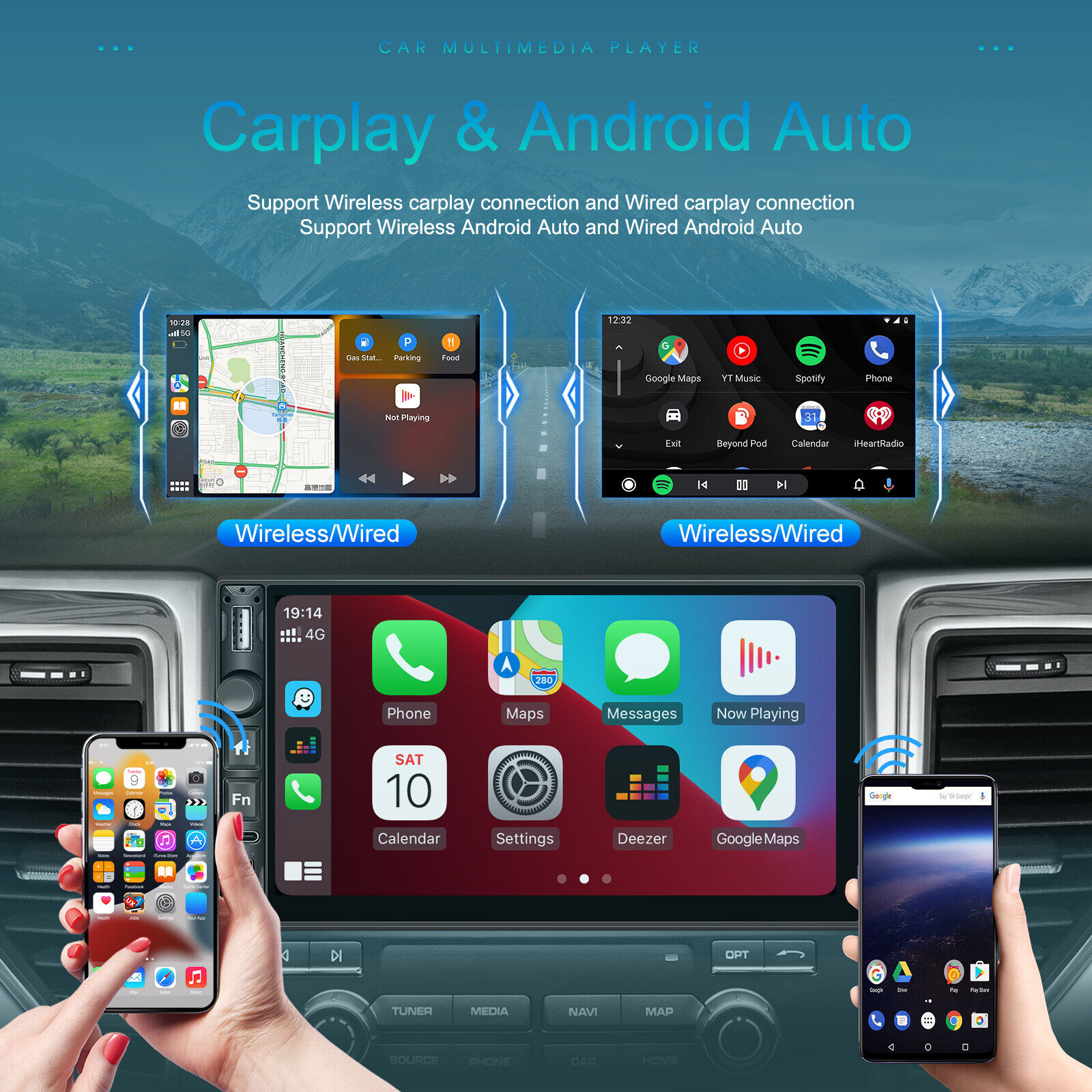 2 Din GPS Car Stereo Radio 7 HD 1080P 2.5D Tempered Glass Mirror Car ...
