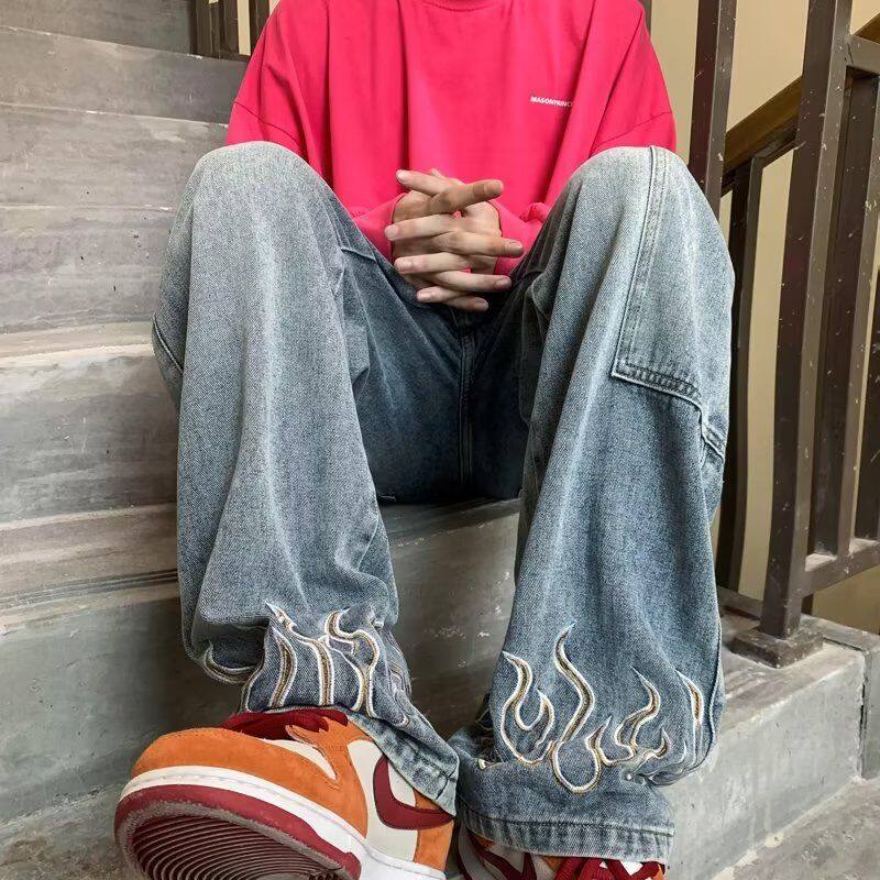 MJ Jeans กางเกงขากว้างทรงหลวมสไตล์วินเทจสำหรับผู้ชาย | Lazada.co.th