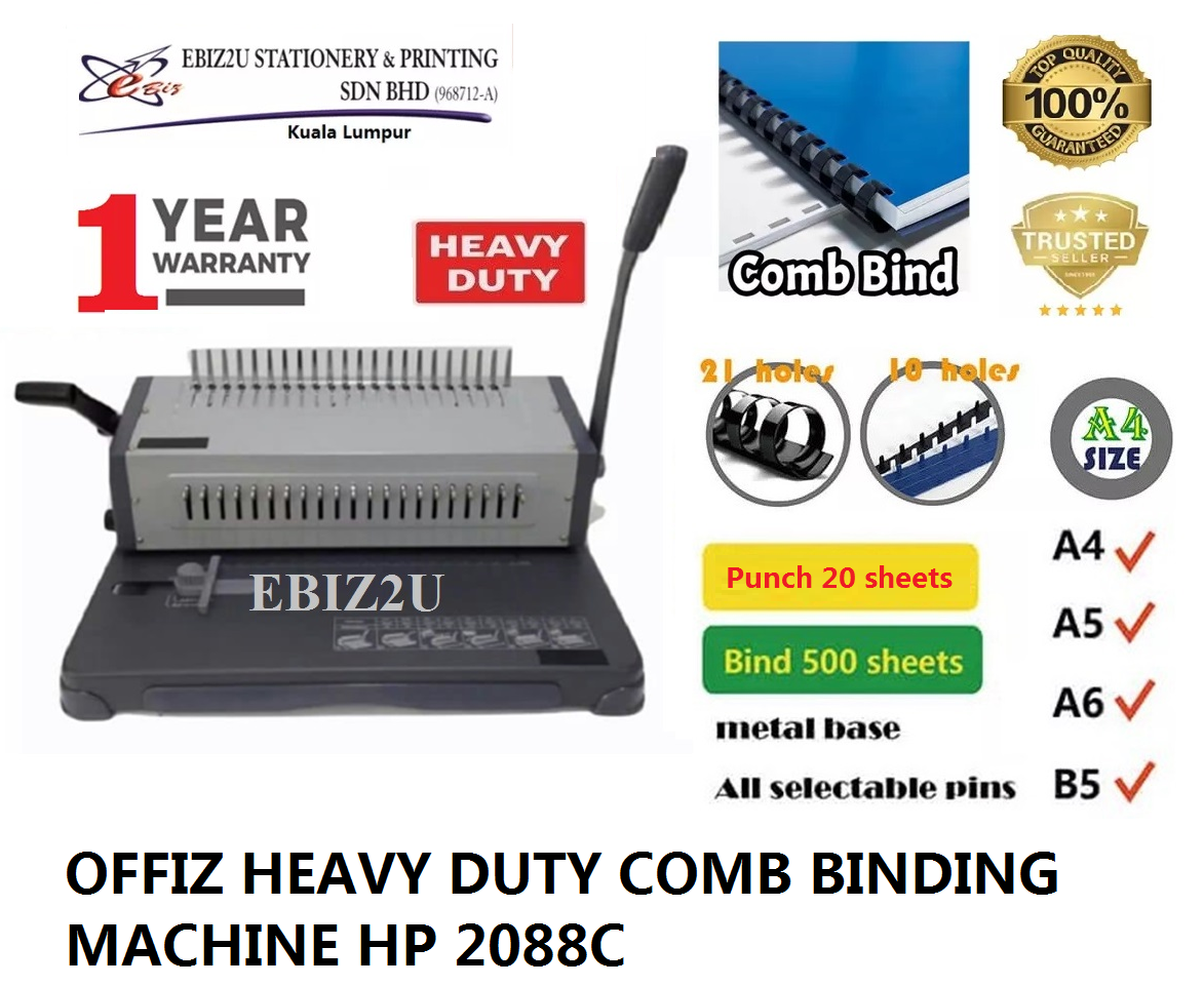 Offiz Heavy Duty Comb Binding Machine Hp 2088c Full Metal Binding