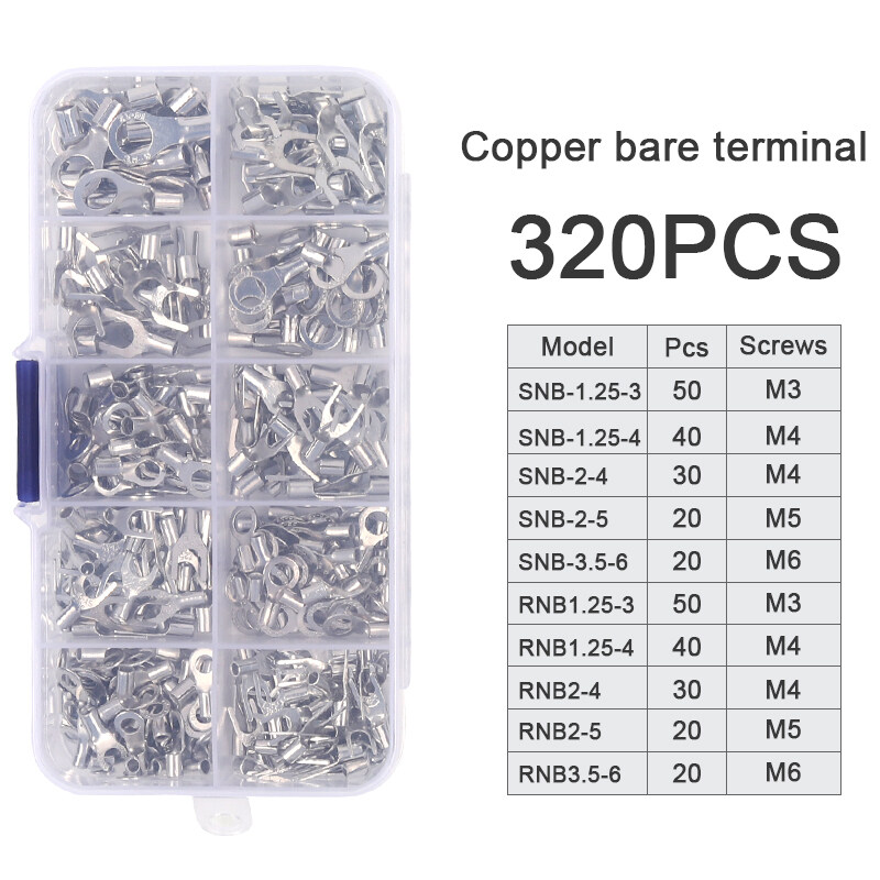 320Pcs 10 In 1 Non-Insulated Ring Fork U-type Brass Terminals ...