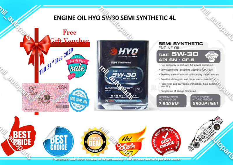 HYO ENGINE OIL 5W30 SN/GF5 SEMI SYNTHETIC 4 LITER MADE IN JAPAN | Lazada