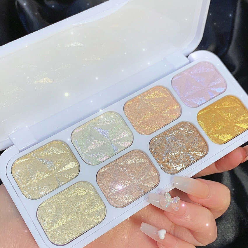 8 Colors Glitter Highlighter Face Contour Blush Palette Makeup Body ...