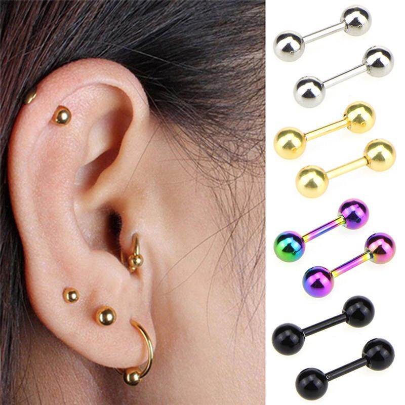 1คู่กระดูกอ่อนแหวน Tragus หูเจาะเหล็กหูกระดุม Lobe Helix เจาะ Barbell ...