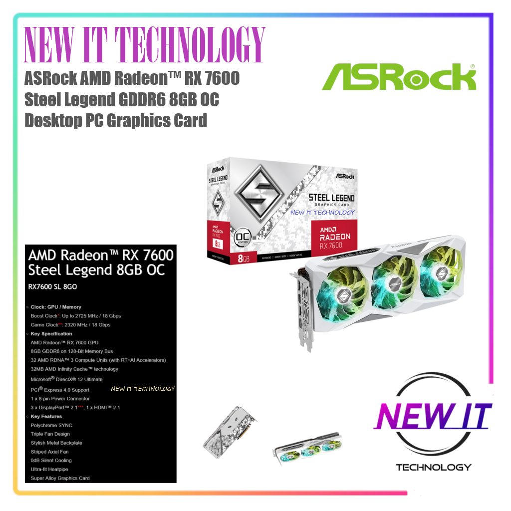 ASRock AMD Radeon™ RX 7600 Steel Legend GDDR6 8GB OC Desktop PC ...