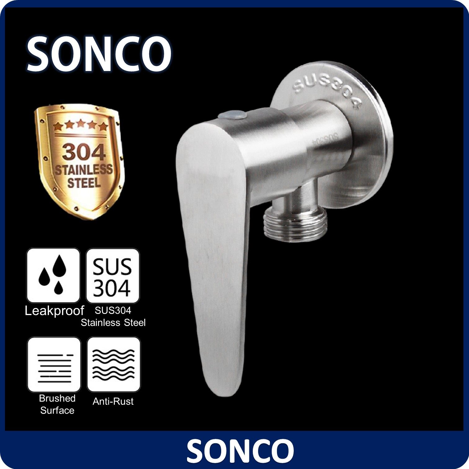 SONCO Kitchen & Bathroom SUS304 Stainless Steel Quarter Turn Angle ...
