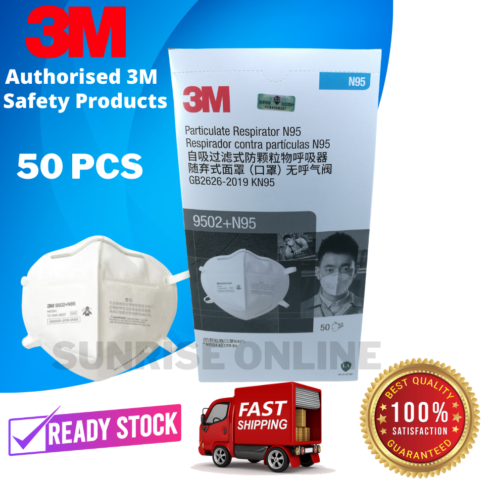 (50 Pieces) (ORIGINAL) 3M 9502+ N95 Particulate Respirator (Good Quality, Comfortable) Original ...