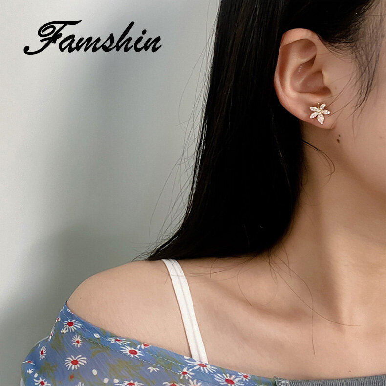 FAMSHIN 2022เกาหลีใหม่ S925เงินประณีตเพชร Studded Girls เมเปิ้ลใบต่างหูแฟชั่น - FAMSHIN Official ...
