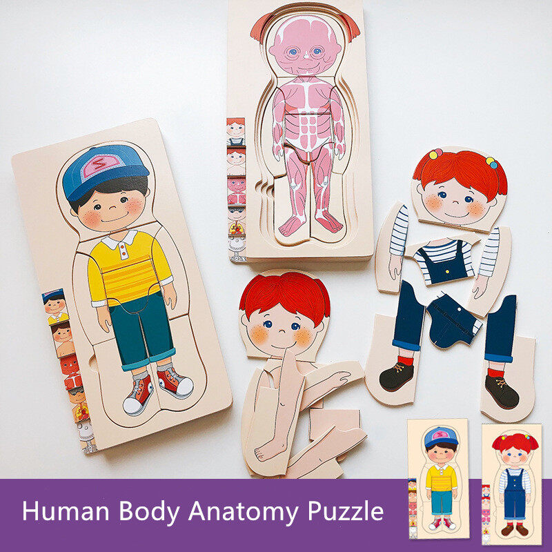 Wooden Human Body Puzzles for Toddlers 28 Piece Anatomy Puzzle Skeleton ...