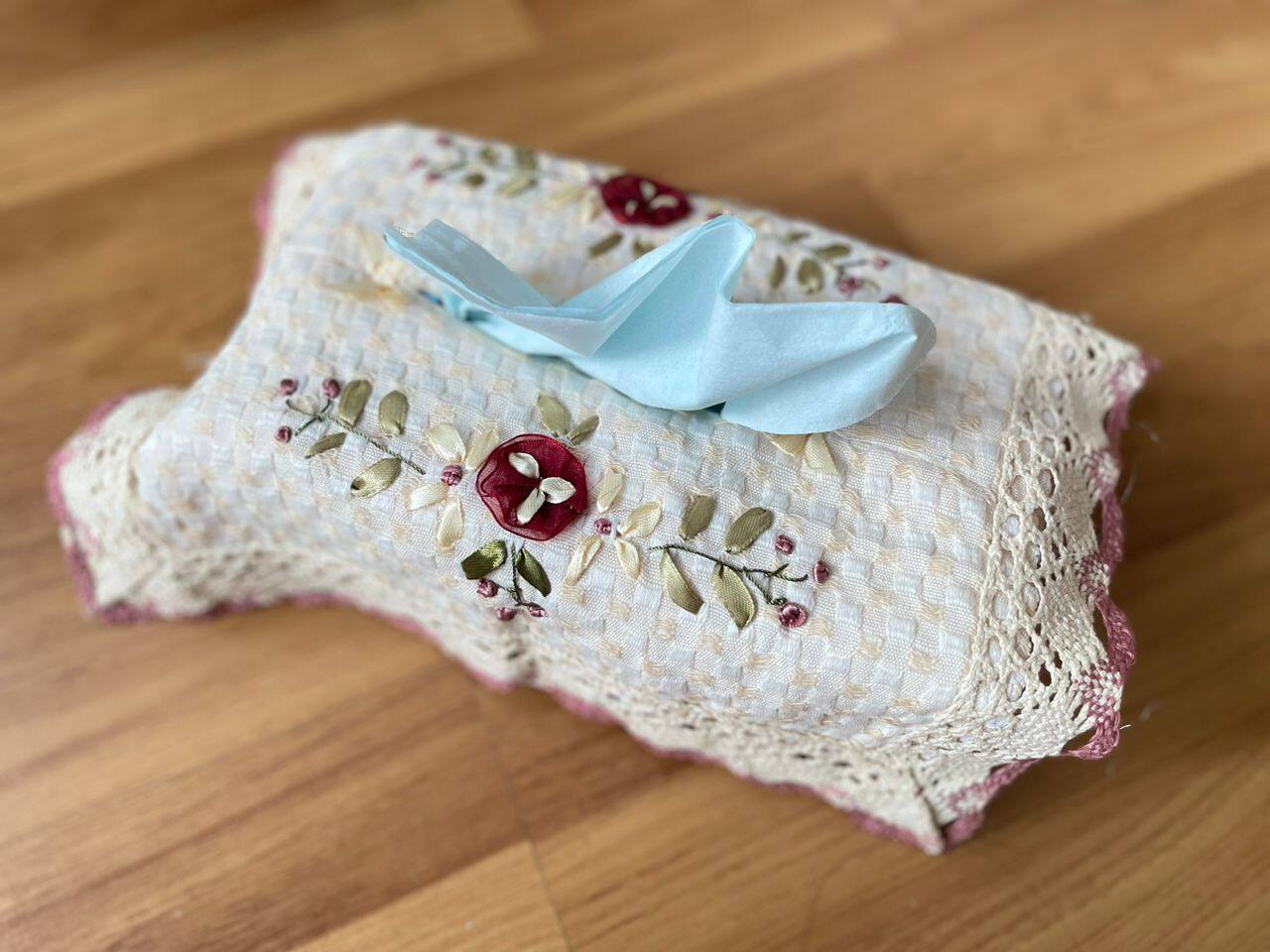 Handmade Embroidery and Crochet Lace Tissue Box Cover Holder /Fabric ...