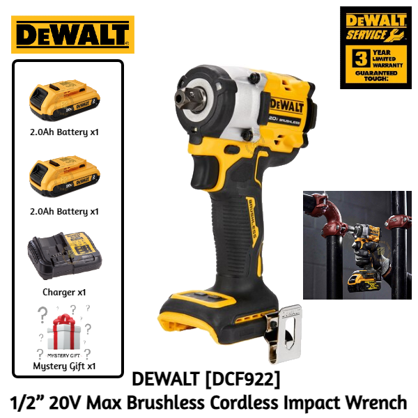 DEWALT [ DCF922 ] 1/2” 20V Max Brushless Cordless Impact Wrench, Detent ...