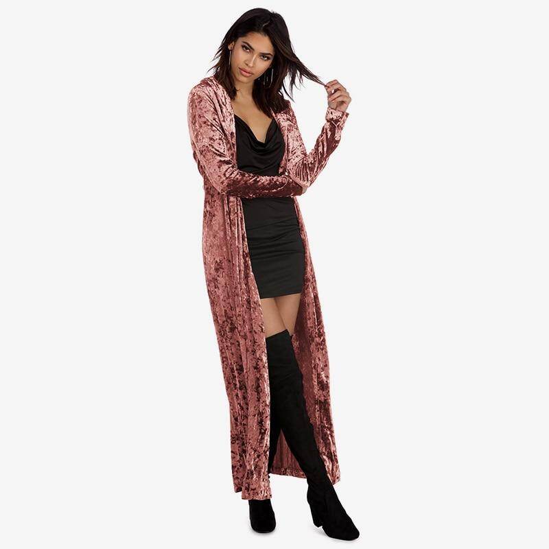 Women's Autumn Velvet Long Kimono Cardigan Velour Long Sleeve Solid ...