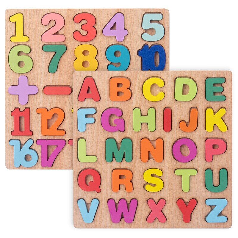 Kids Wooden 3D Alphabet Number Puzzle Board Baby Letter Digital ...