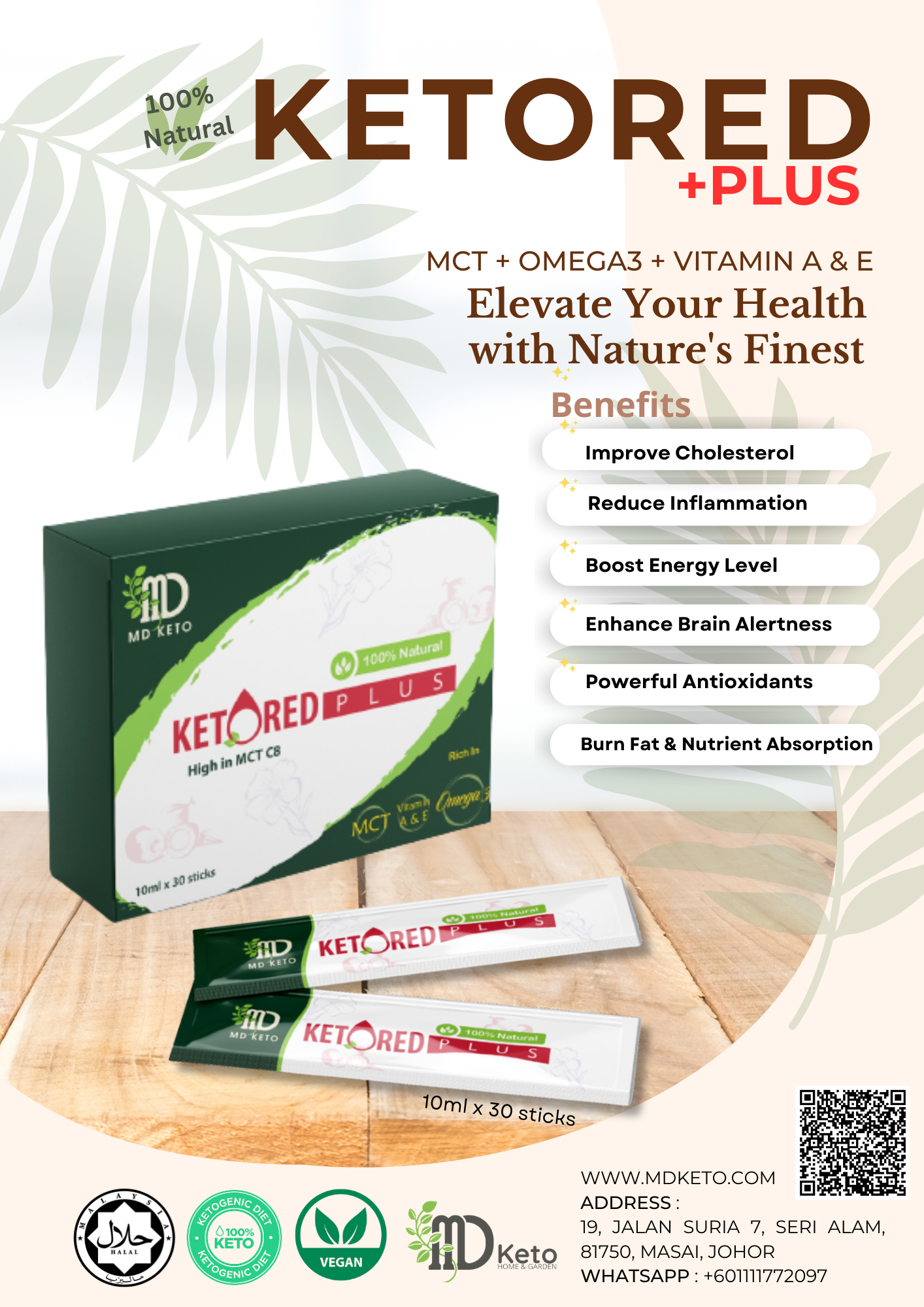 [MD Keto] Ketored Plus Palm MCT Oil 250ml mct keto red omega3 vitamin A & E C8 low carb keto ...