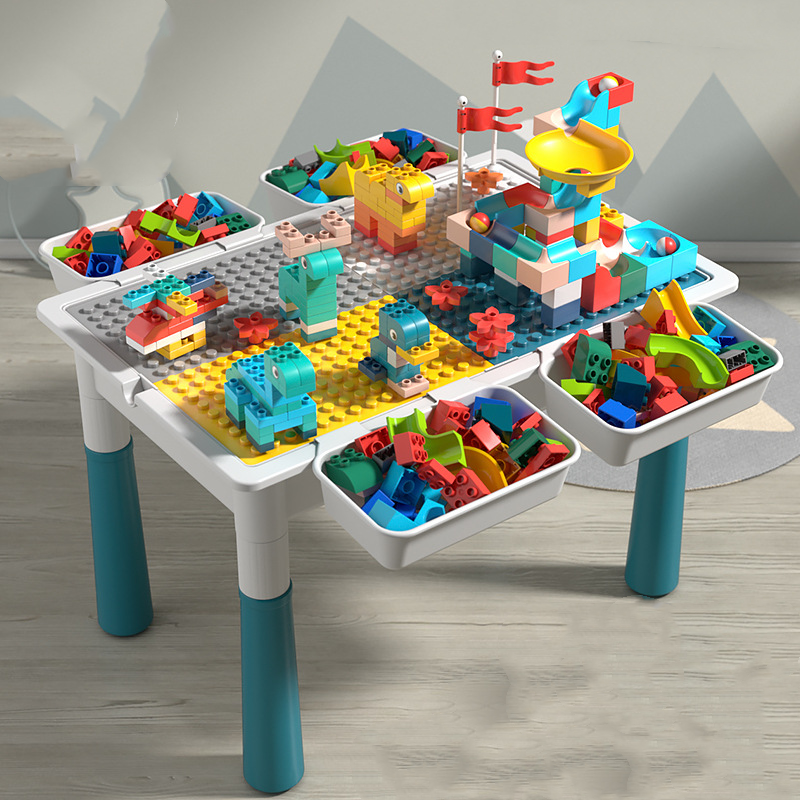 Building Blocks Table with Chair and Storage Best Gift for Kids Activity Table Set Large Blocks ...