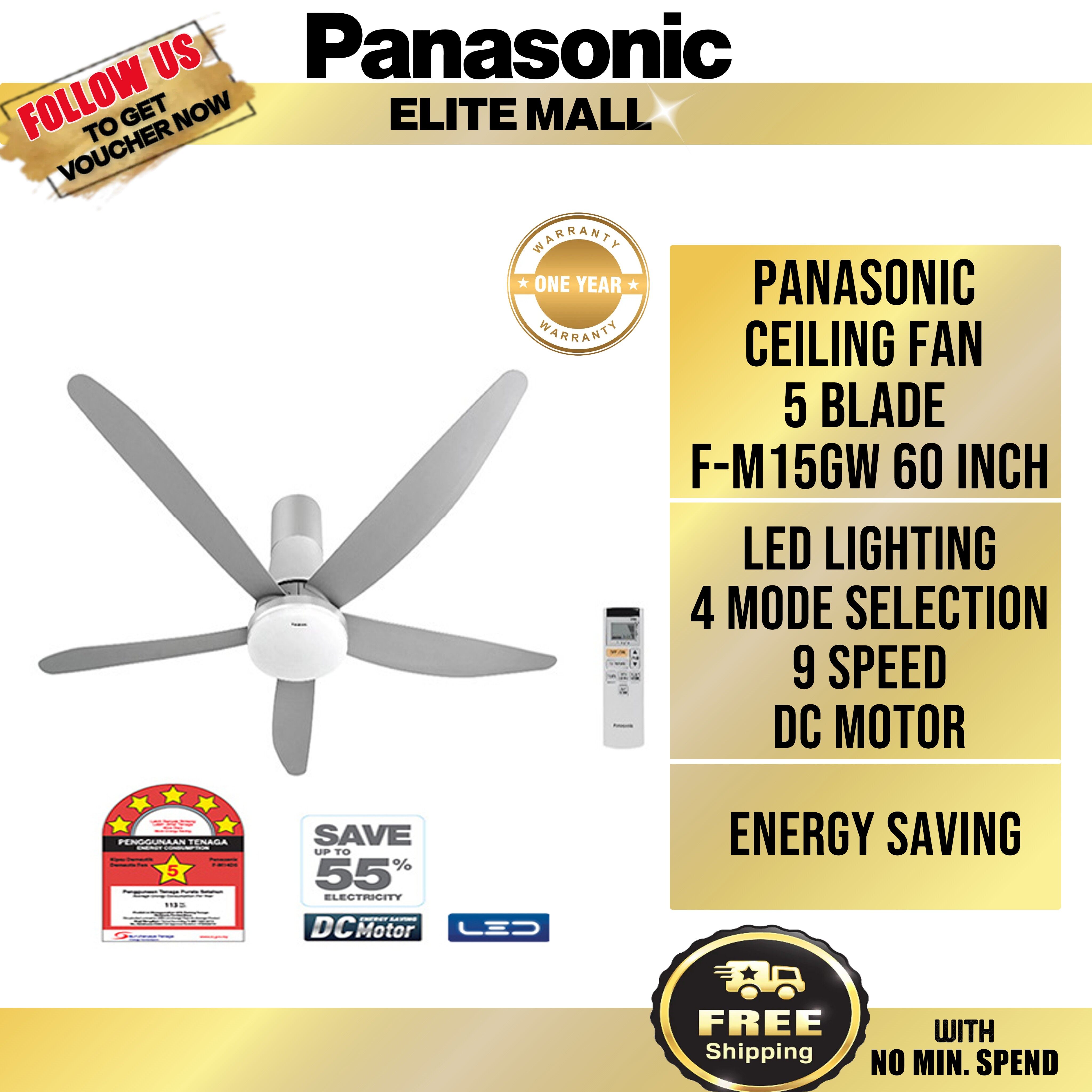 PANASONIC CEILING FAN LED 5 BLADES F-M15GW 60" - LONG | Lazada