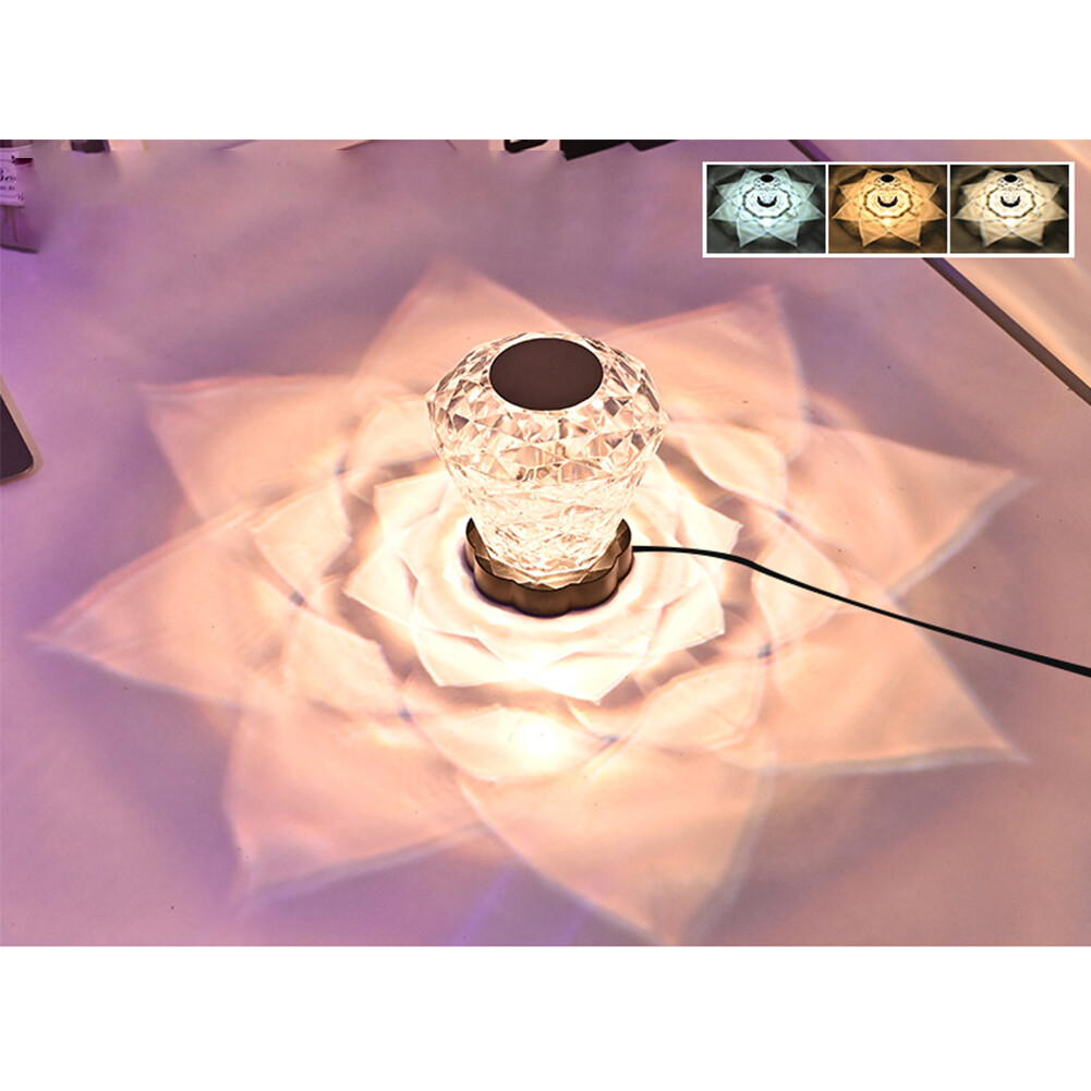 Led Crystal Table Lamp Rose Projector Light 3/16 Colors Rechargeable ...