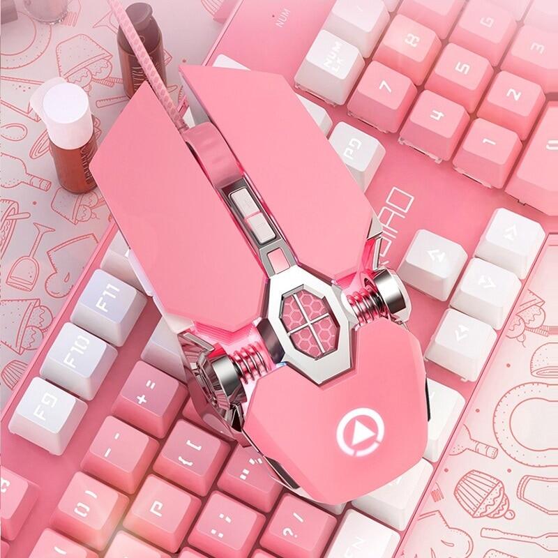 Pink Girls Gaming Sets Keyboard Mouse Headset Combos 104 Keycaps Green ...