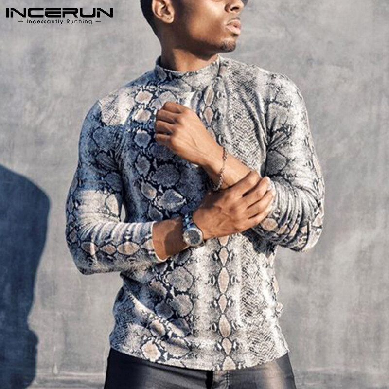 (Western Style) INCERUN Men Long Sleeve Retro Floral High Neck T Shirts ...