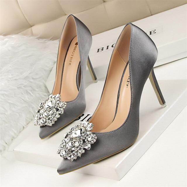 BIGTREE Silver Gray Black Women Bral Wedding Shoes Faux Silk Satin ...