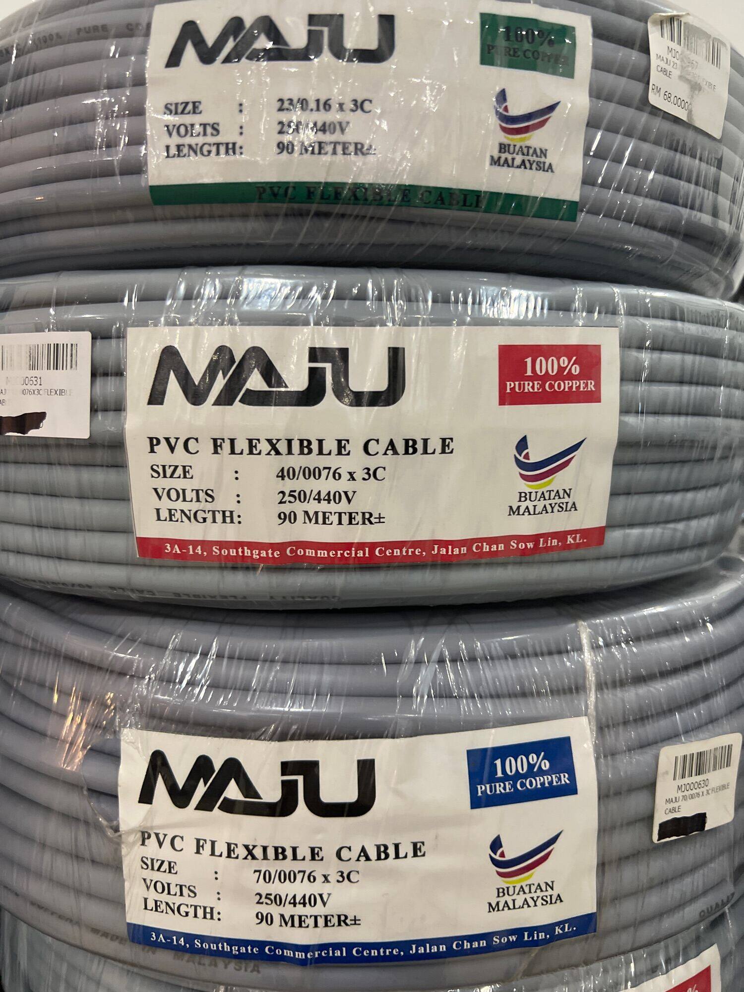 MAJU FLEXIBLE CABLE WAYAR 3 CORE 80M± 👍100% PURE COPPER👍 HIGH QUALITY 👍 ...