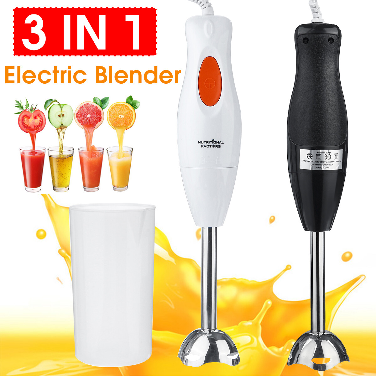 Electric 2 in1 Handheld Blender Food Mixer Grinder Fruit Whisk Egg ...