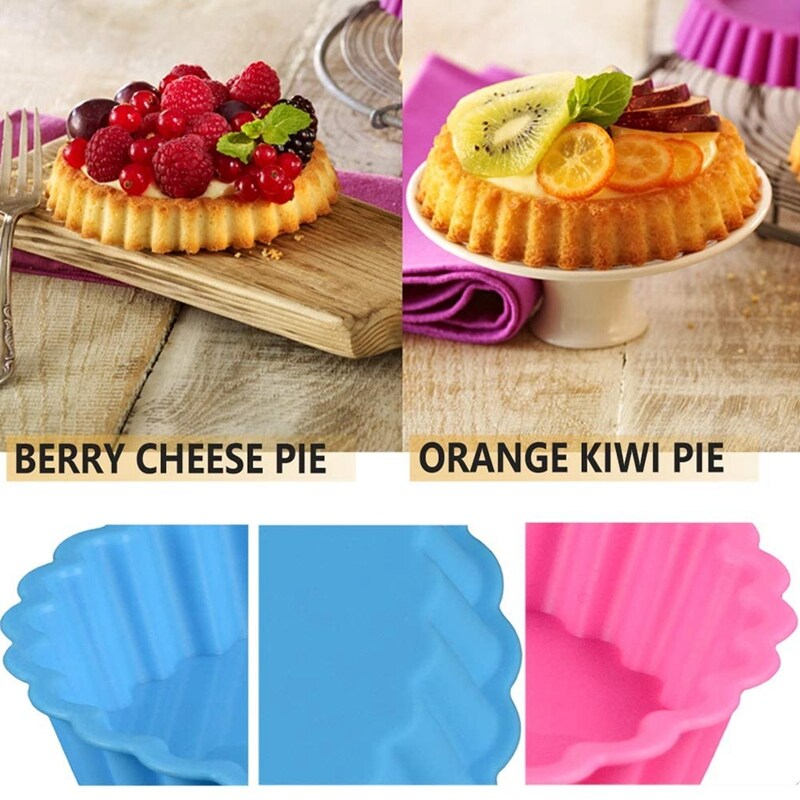 8 Pcs Silicone Cake Pans, Non-Stick Round Pie Moulds, Round Fluted Flan ...