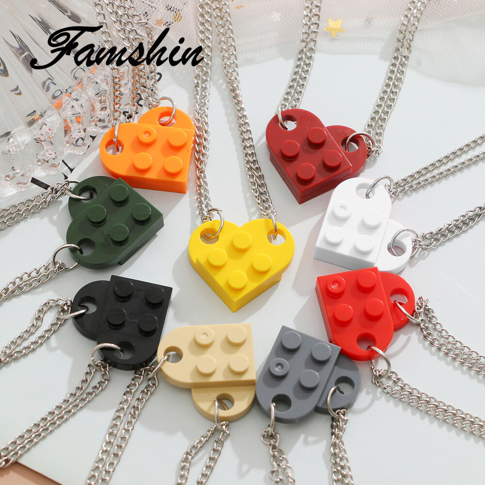 FAMSHIN 2 ชิ้น/เซ็ต Punk Blocks รักจี้คู่สร้อยคอมิตรภาพสร้อยคอผู้ชาย ...