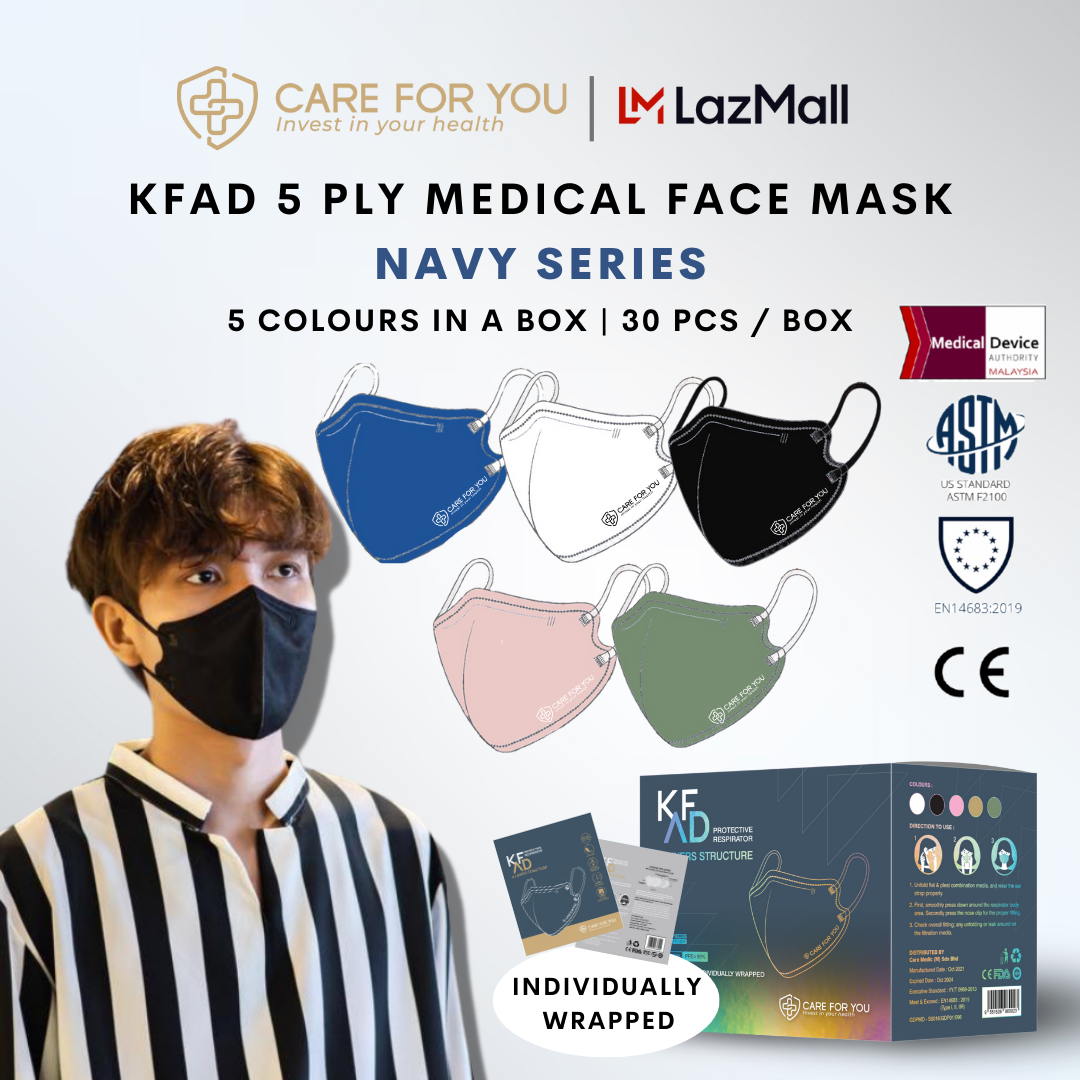 Care For You 5 Ply KFAD KN99 KN95 N95 Protective Respirator Medical Face Mask - 30pcs Individual ...