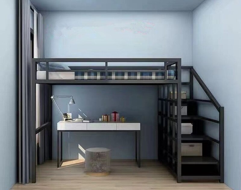 👨‍👩‍👦 Solid Metal Loft Bunk Bed Steel Loft Extra Space Saving Loft Bed ...