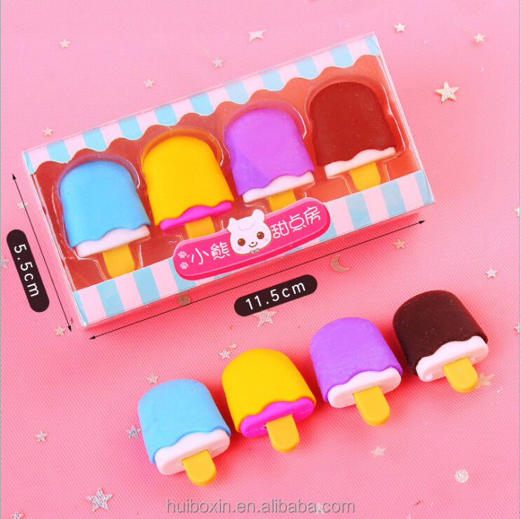 4 pcs/set Novelty Cartoon Dessert Series Erasers Cute Mini Lollipop ...
