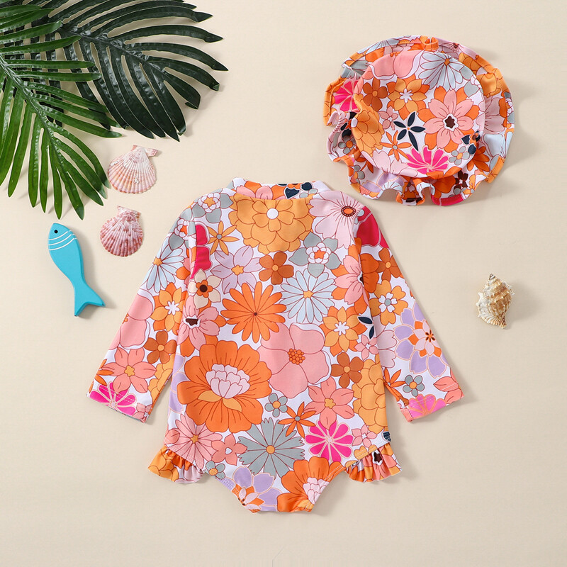 Thorn Tree 2Pcs Baby Girls Romper Swimwear Long Sleeve FloralShell ...