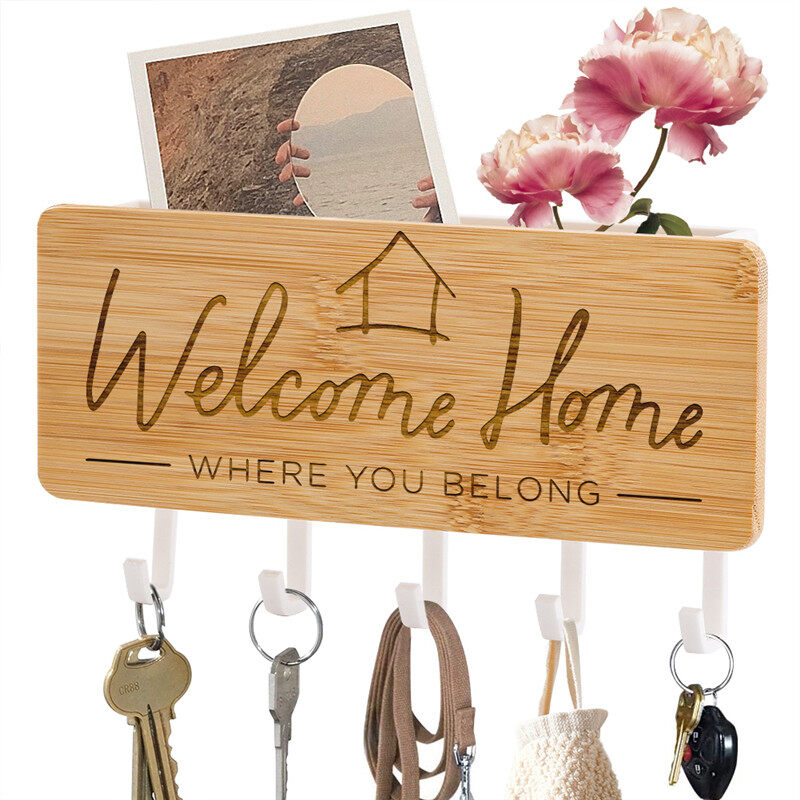 AIKEN Carving Welcome Home Key Holder Mail Rack Wall Mount Hooks ...