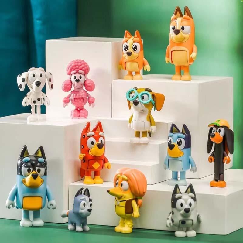 12Pcs การ์ตูน Animation Bluey Playtime Movable ตุ๊กตา PVC ของเล่น Bluey ...