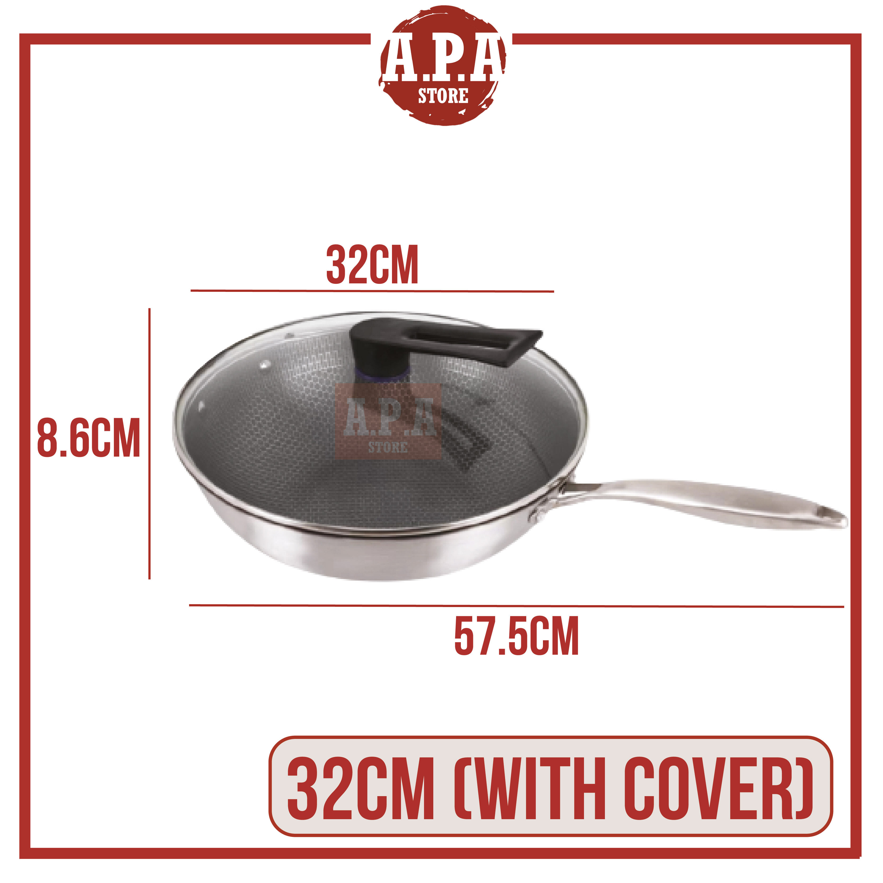 APA Honeycomb Wok Frying Pan Non Stick Stainless Steel Grill Deep Fry ...