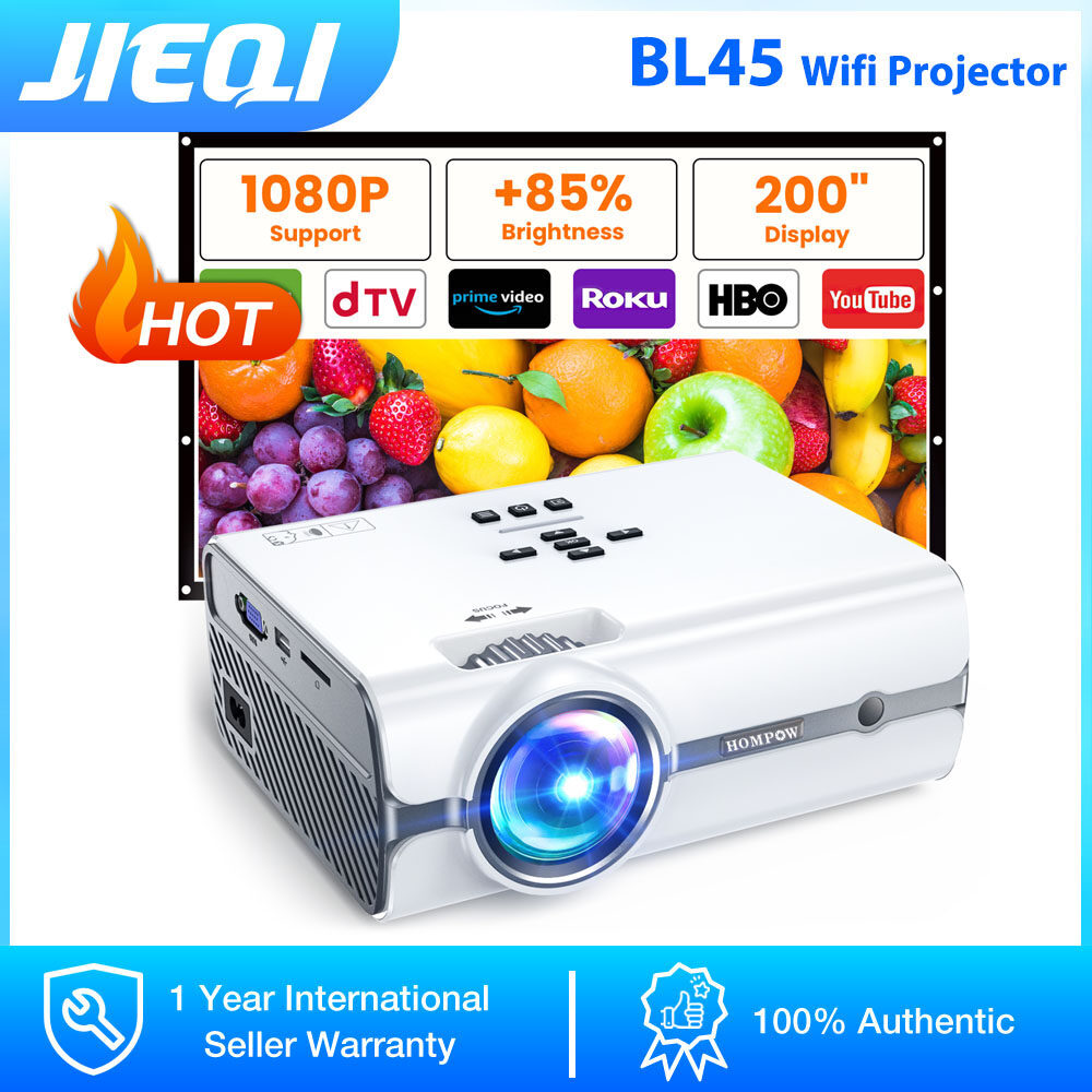 HOMPOW BL45 Mini Projector with Screen 100 Inch, Native 720P Portable ...