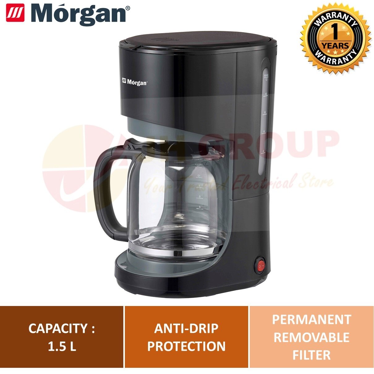 Morgan 1.5L MCM-NB12C Coffee Maker | Elba 1.25L Coffee Maker ECM-D1280 ...