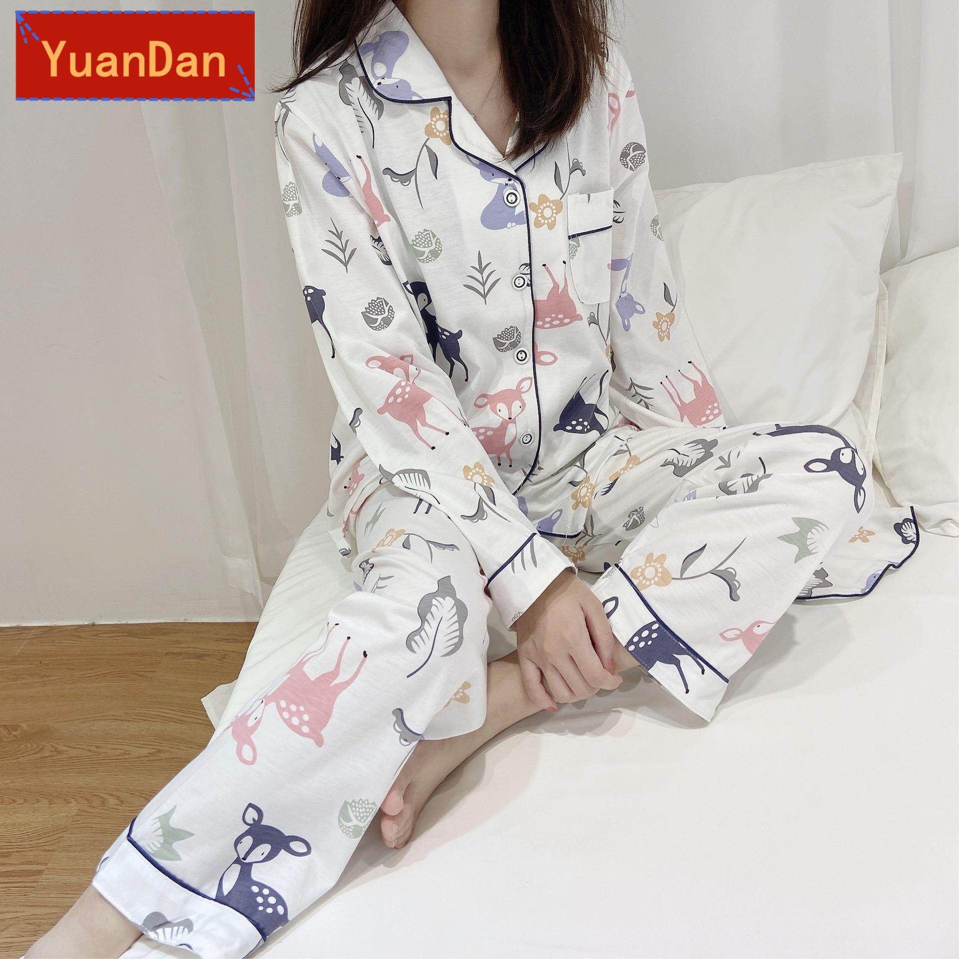 กวางซิก้า Yuandan ชุดนอนเกาหลีแขนยาวฤดูใบไม้ผลิและฤดูใบไม้ร่วงผ้าฝ้าย ...