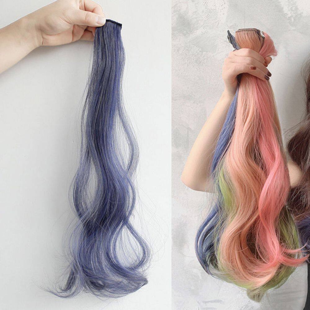 FHDFH colorful Rainbow Curls Hair With Clips 60cm Headwear Colored ...
