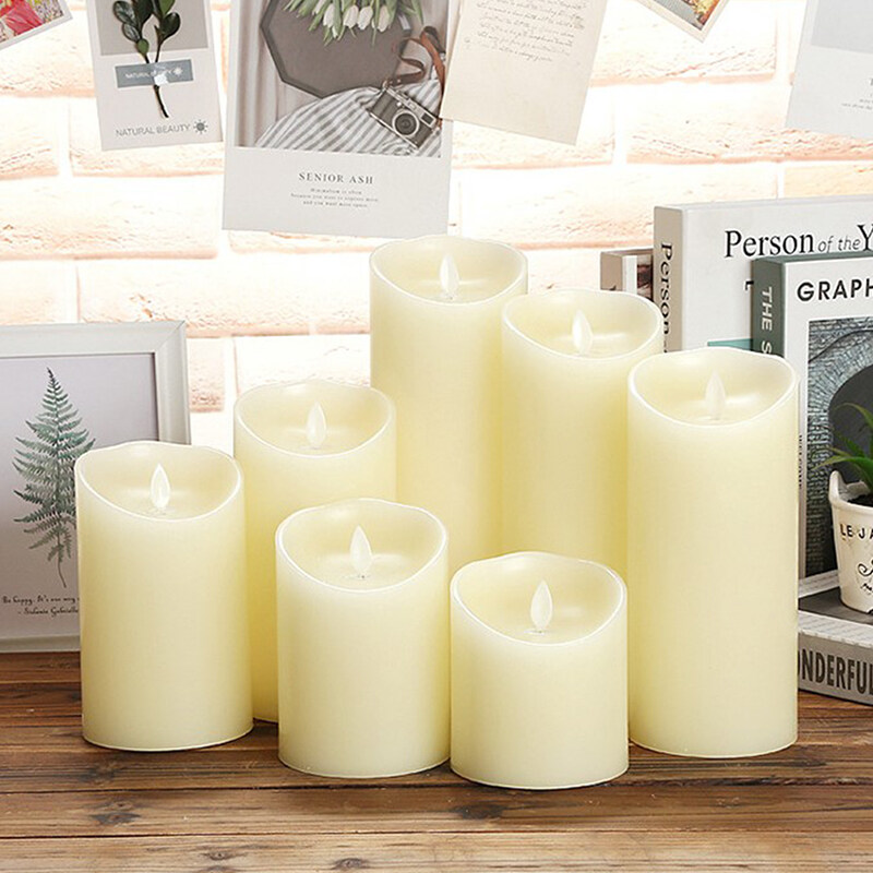 Flameless LED Candle Light Real Paraffin Wax Pillars with Realistic ...